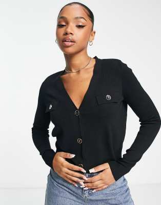 New Look button through cardigan in black | ASOS