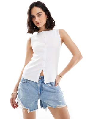 New Look button through tank top in white | ASOS