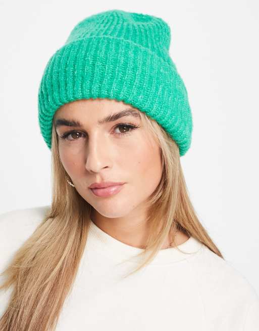 New Look chunky turn up beanie in bright green | ASOS