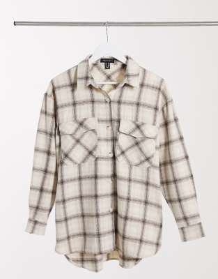 New Look cosy oversized shacket in brushed white check | ASOS