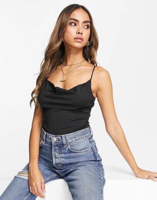 New Look cowl neck slinky body in black | ASOS