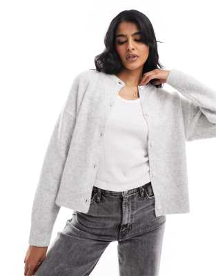 New Look crew button cardigan in light grey | ASOS
