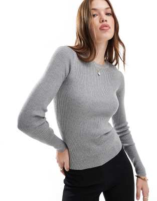 New Look crew neck knitted top in mid grey | ASOS