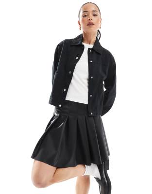 New Look cropped cotton shacket in black | ASOS