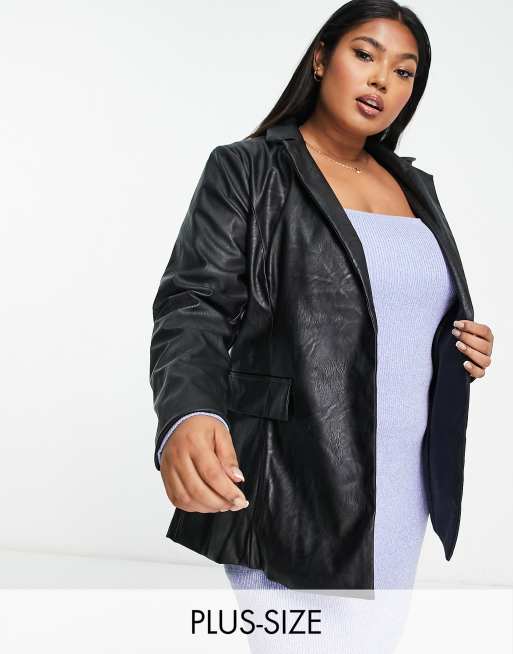 New Look Curve - Blazer en imitation cuir - Noir | ASOS