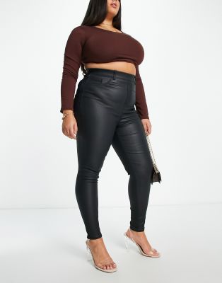 New Look Curve coated jeggings in black | ASOS