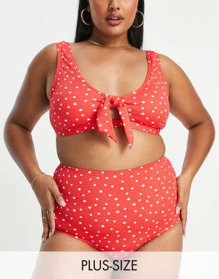 New Look Curve – Gepunktete Bikinihose in Rot mit hohem Bund | ASOS