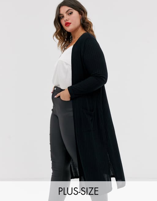 New Look Curve long line rib cardigan in black | ASOS
