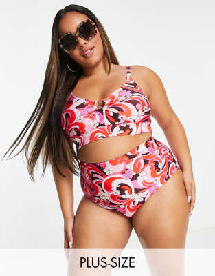 New Look Curve retro swirl print high waist bikini bottoms | ASOS