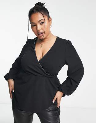 New Look Curve - Top cache-cœur à manches longues - Noir | ASOS