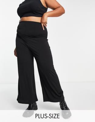 New Look Plus New Look Curve Wide Leg Pants In Black | ModeSens