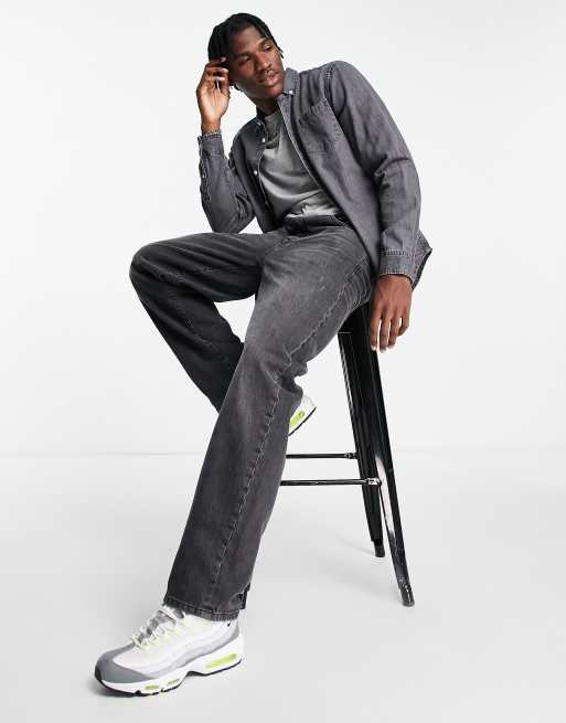 New Look denim shirt in mid grey | ASOS