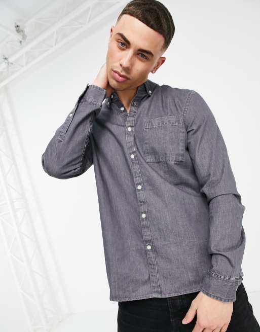 New Look denim shirt in mid grey | ASOS