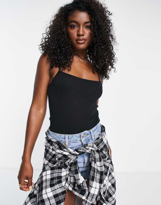 New Look double thin strap ribbed bodysuit in black | ASOS