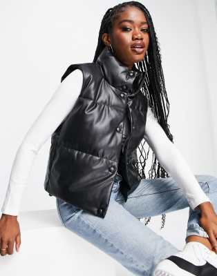 New Look - Doudoune sans manches en imitation cuir - Noir | ASOS