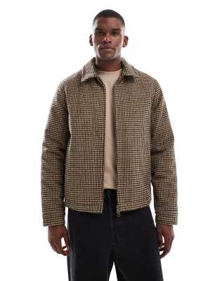 New Look faux wool jacket in brown micro check | ASOS