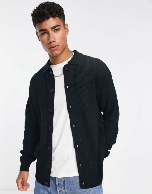 New Look fisherman rib cardigan in black | ASOS
