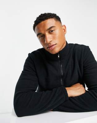 New Look – Fleece-Sweatshirt in Schwarz mit kurzem Reißverschluss | ASOS