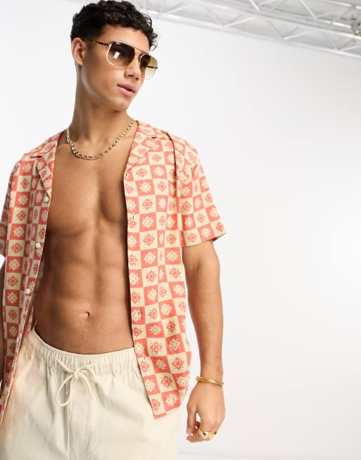 New Look geo tile print revere collar shirt in orange | ASOS