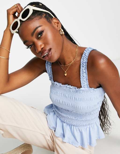 New Look Gerafftes Trägertop In Blau Asos
