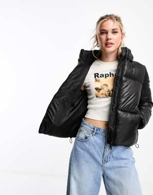 New Look high shine puffer jacket in black | ASOS