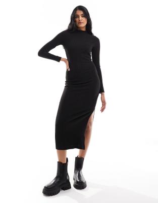 New Look - Hoogsluitende midi-jurk met lange mouwen in zwart | ASOS