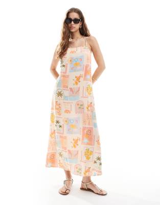 New Look Italy printed shift midi dress in cream | ASOS