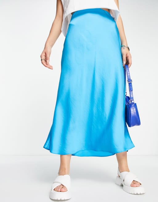 New Look - Jupe mi-longue en satin - Bleu vif | ASOS