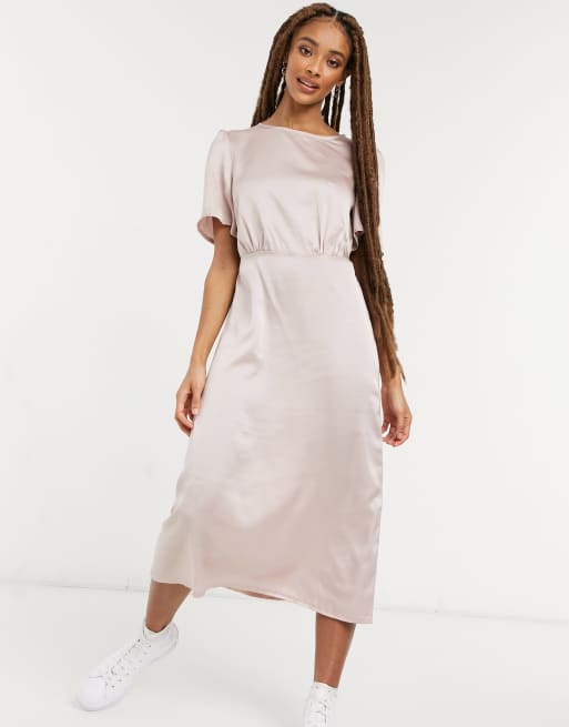 New Look - Jupe mi-longue en satin uni - Doré | ASOS