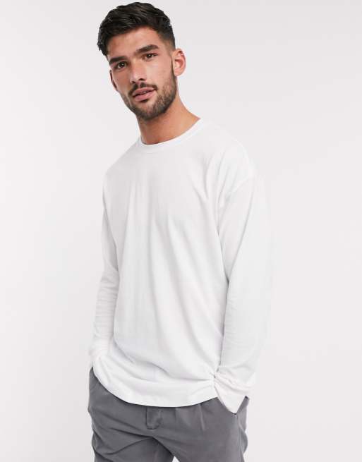 New Look Langärmliges Oversize T Shirt In Weiß Mit Bündchen Asos