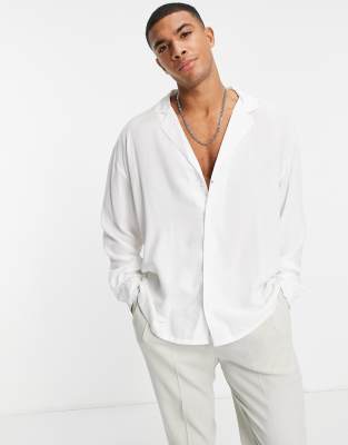New Look long sleeve deep revere shirt in white | ASOS