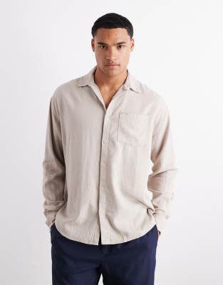 New Look long sleeve floaty linen look shirt in stone (part of a set ...