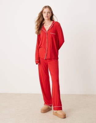 New Look long sleeve pyjama set in red | ASOS