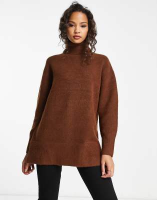 New Look - Maglione dolcevita color ruggine con orlo ampio | ASOS