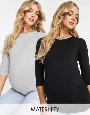 New Look Maternity 2 pack 3/4 sleeve tees in black and grey | ASOS