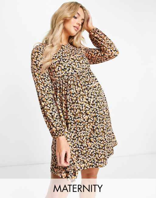 New Look Maternity Mini Smock Dress In Black Floral Asos