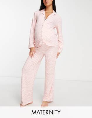 New Look Maternity soft touch zebra pyjama set in pink | ASOS