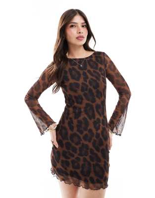 New Look mesh mini dress in leopard print | ASOS