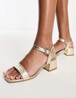 New Look metallic block heel sandals in gold | ASOS