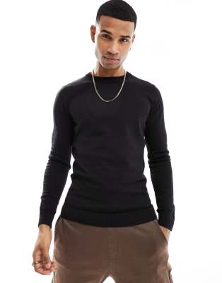New Look muscle fit crew jumper in black | ASOS