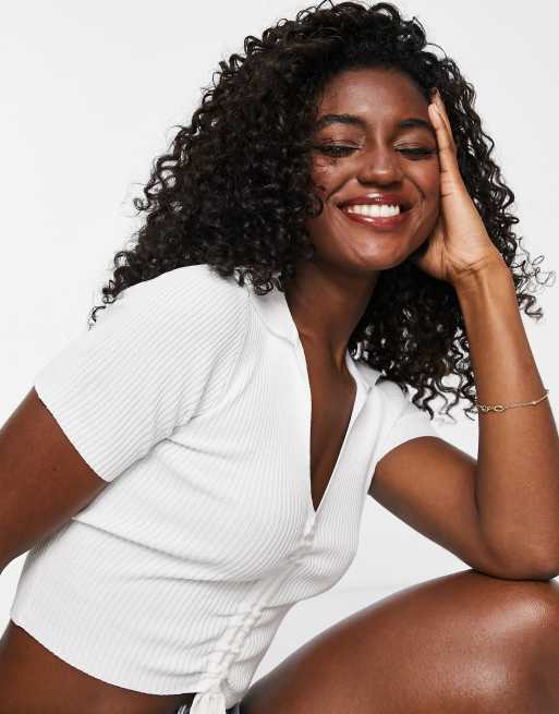 New Look Oberteil In Weiß Mit Geraffter Vorderseite Asos