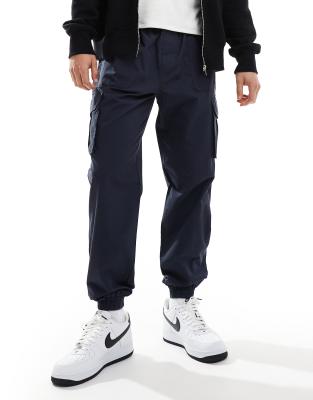 New Look - Pantaloni cargo blu navy in ripstop con fondo elasticizzato ...
