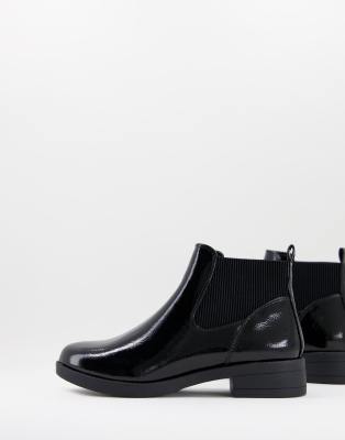 New Look patent flat chelsea boot in black | ASOS