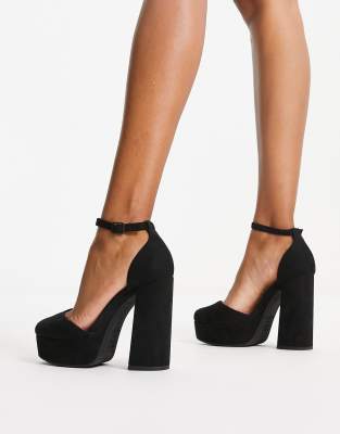 New Look platform block heeled shoes in black | ASOS
