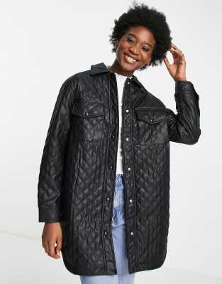 New Look quilted PU shacket in black | ASOS