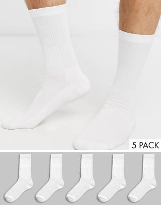 New Look ribbed 5 pack sport socks in white | ASOS