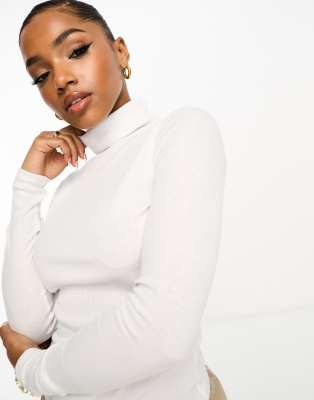 New Look ribbed roll neck in white | ASOS