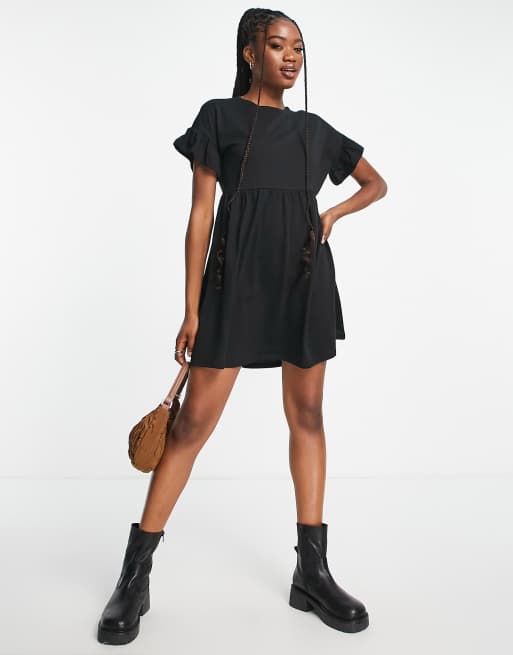 New Look - Robe babydoll courte en jersey avec manches à volants - Noir | ASOS