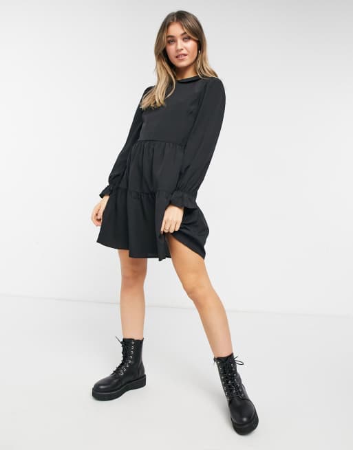 New Look - Robe courte coupe babydoll avec col - Noir | ASOS