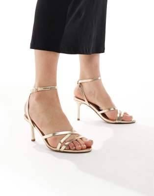 New Look - Sandalen met hak en smalle bandjes in goud | ASOS